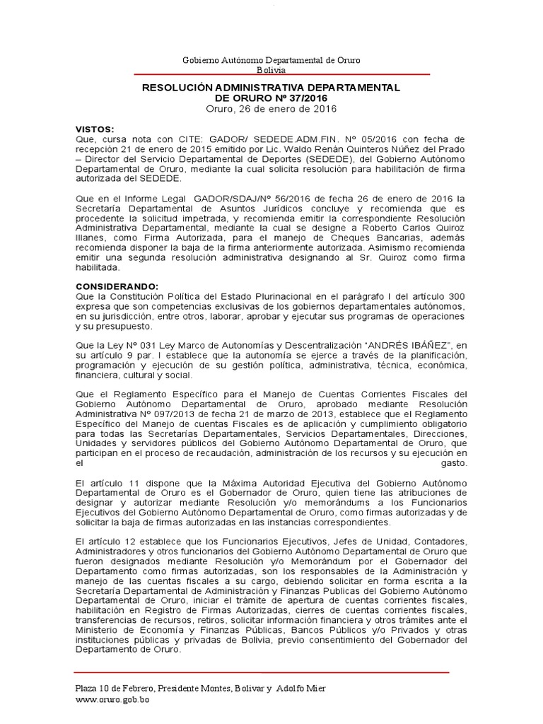 Habilitación de Firma Autorizada en Oruro | PDF | Ministerio ...