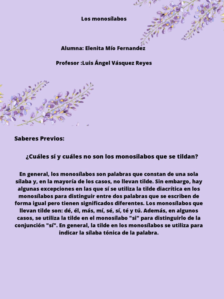 Monosílabos con Tilde Diacrítica | PDF