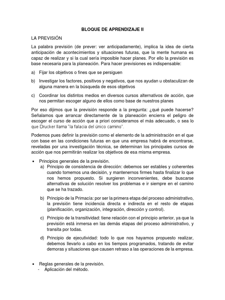 Principios de la Previsión Administrativa | PDF | Planificación ...