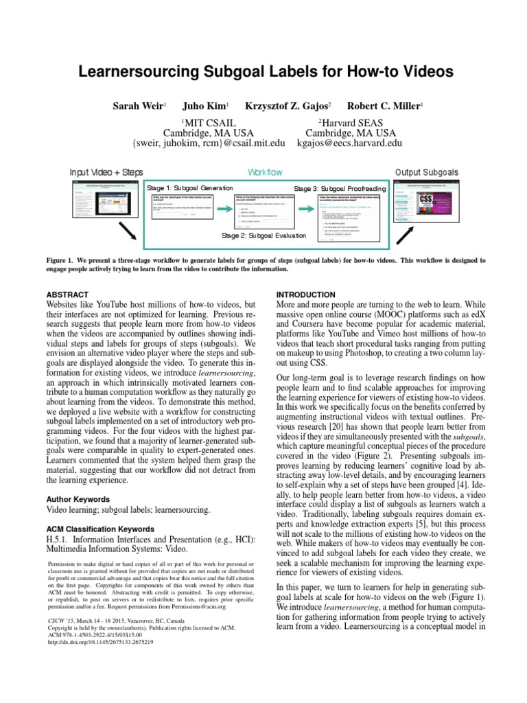 CSCW2015 Learnersourcing | PDF | Learning | J Query