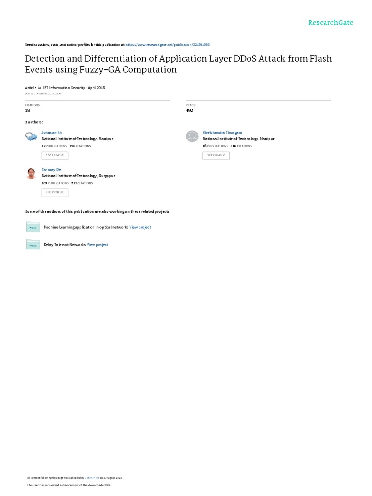 Detection and Differentiation of Application Layer Ddos Attack From Flash Events Using Fuzzy-Ga ...