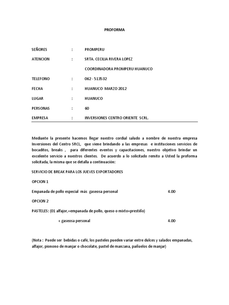 Proforma Bocaditos | PDF