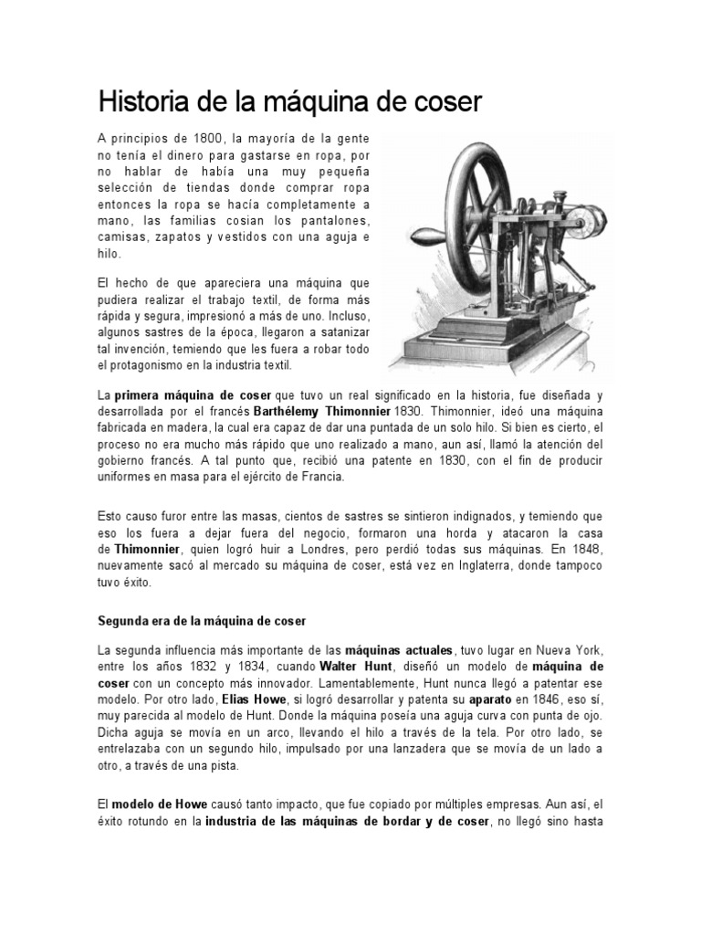 Historia de La Máquina de Coser | PDF | Máquina de coser | Bienes ...