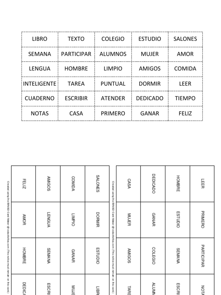 Bingo de Palabras | PDF