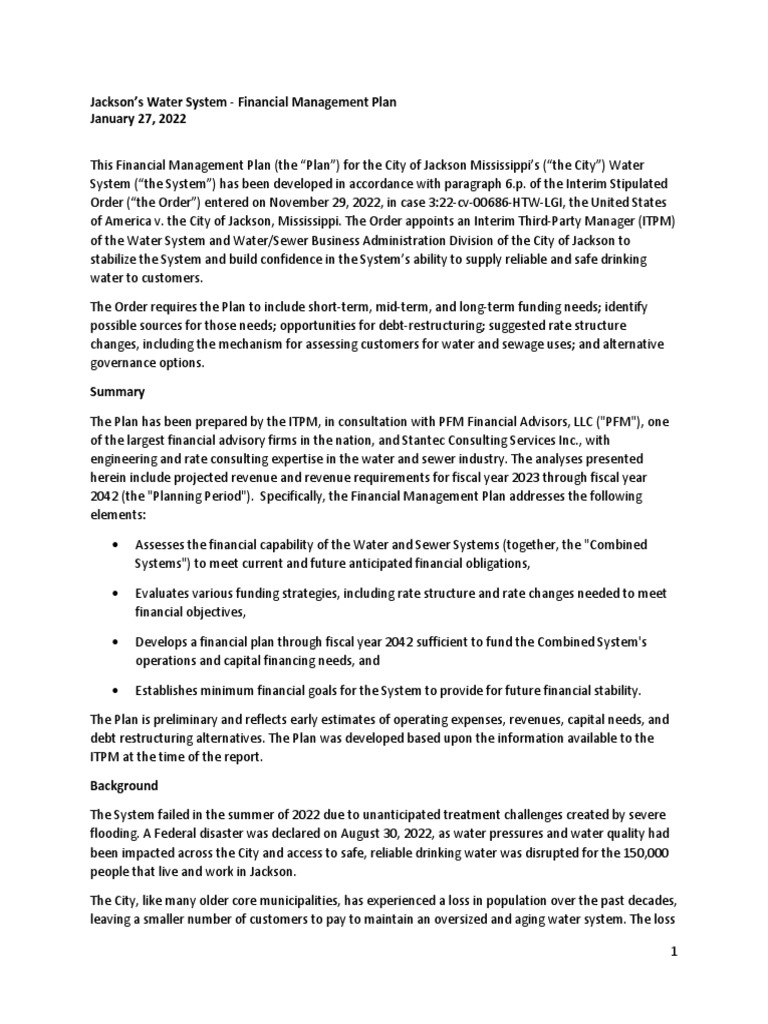 JXN Water Financial Management Plan | PDF