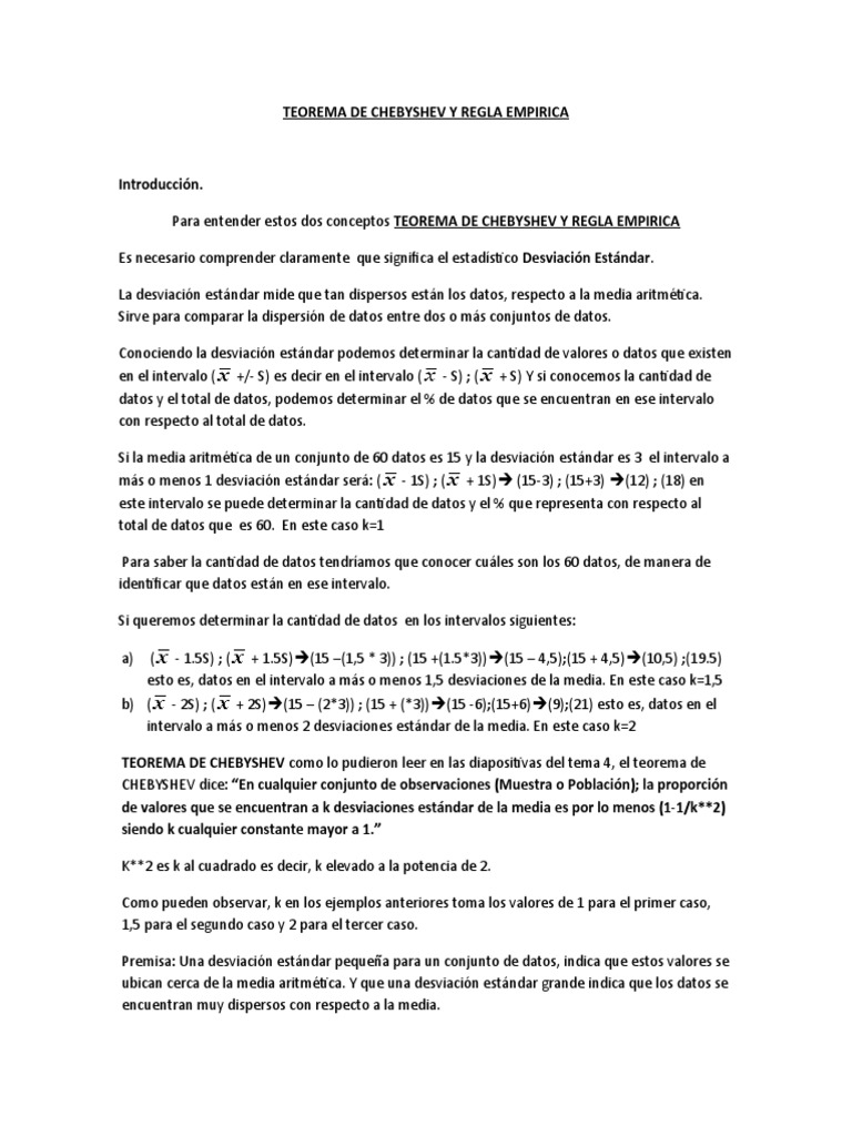 Teorema de Chebyshev y Regla Empirica | PDF | Desviación Estándar | Science