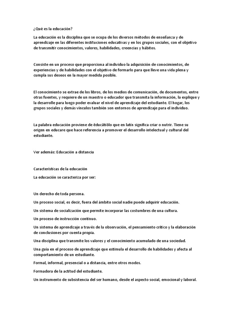 Definición y características de la educación | PDF