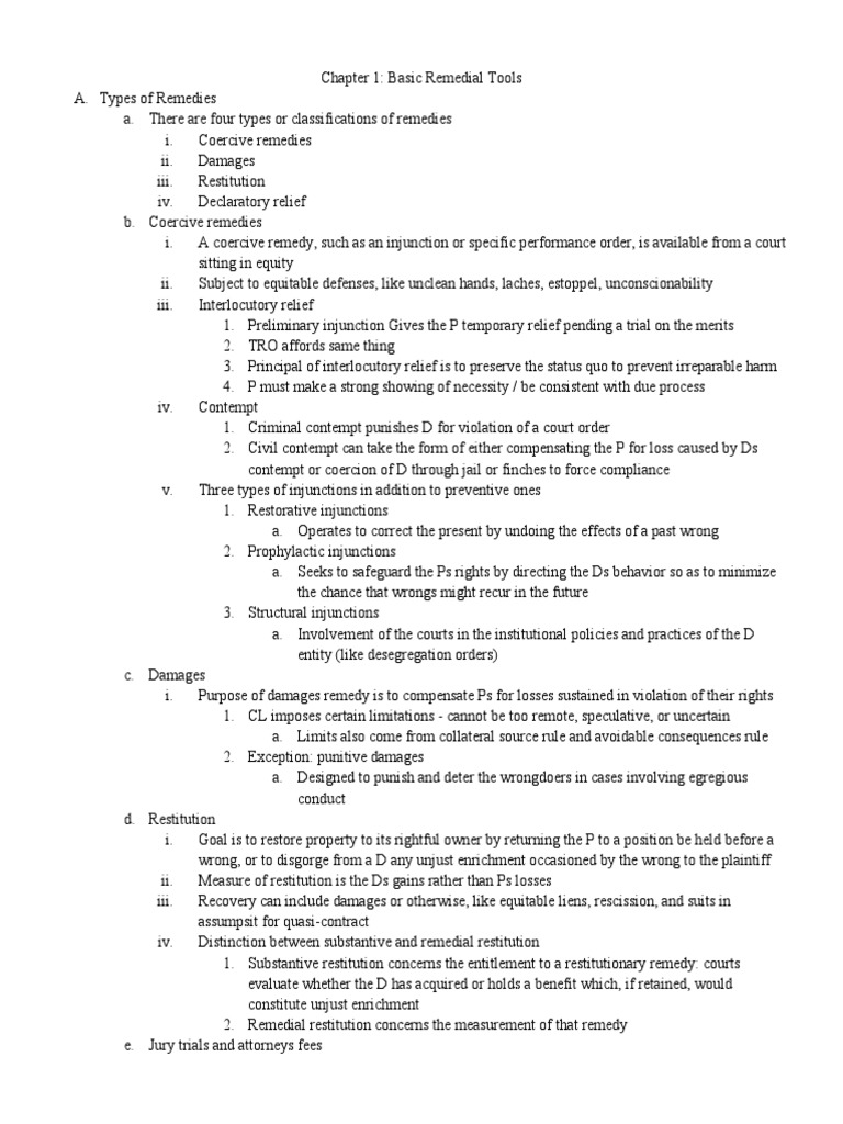 Chapter 1 - Basic Remedial Tools | PDF | Legal Remedy | Injunction