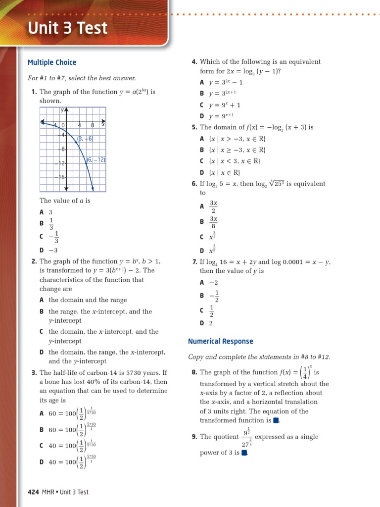 Precal Unit 3 Test | PDF | Logarithm | Function (Mathematics)