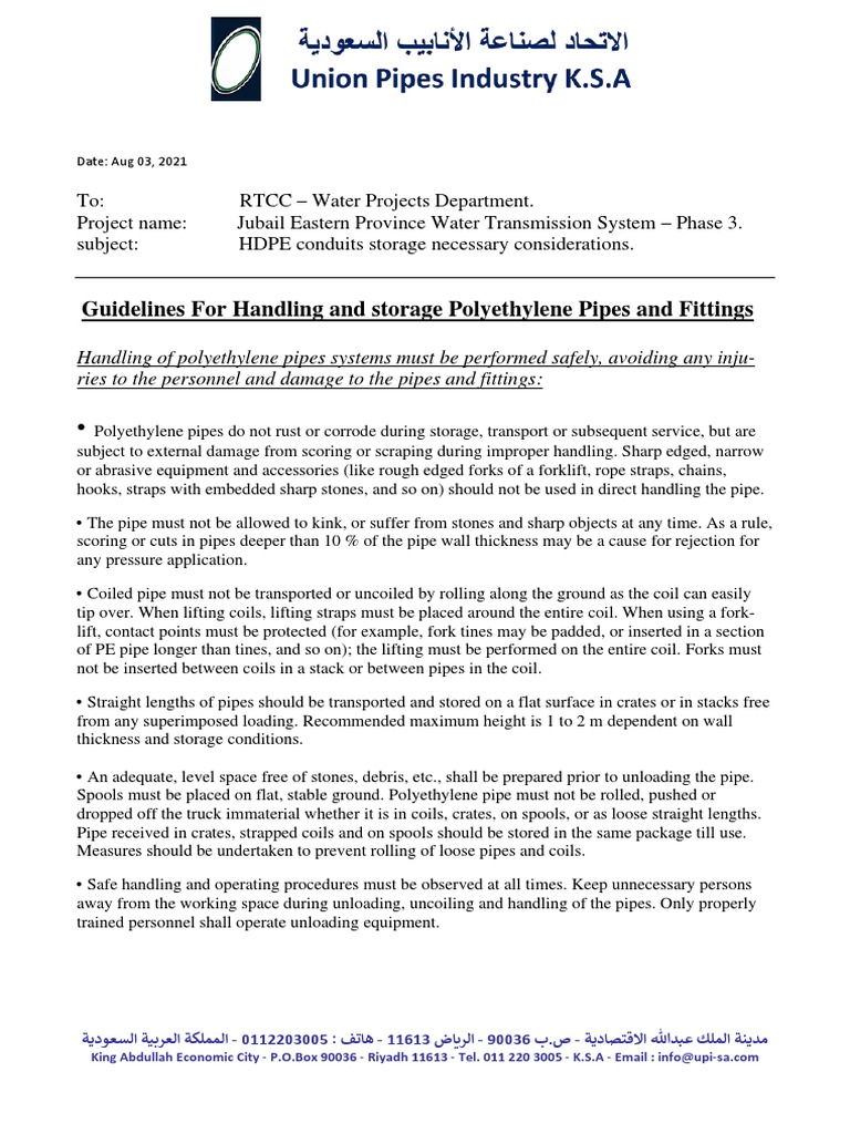 HDPE Handling and Storage | Download Free PDF | Pipe (Fluid Conveyance ...