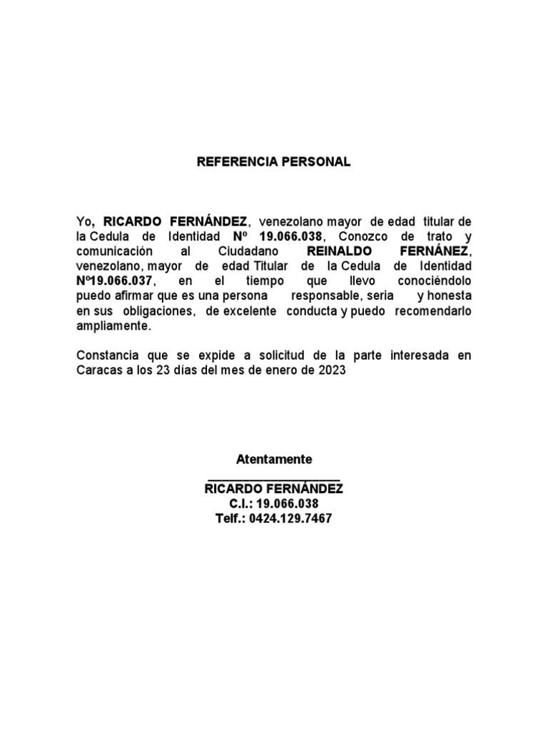 Referencia Personal 1 | PDF