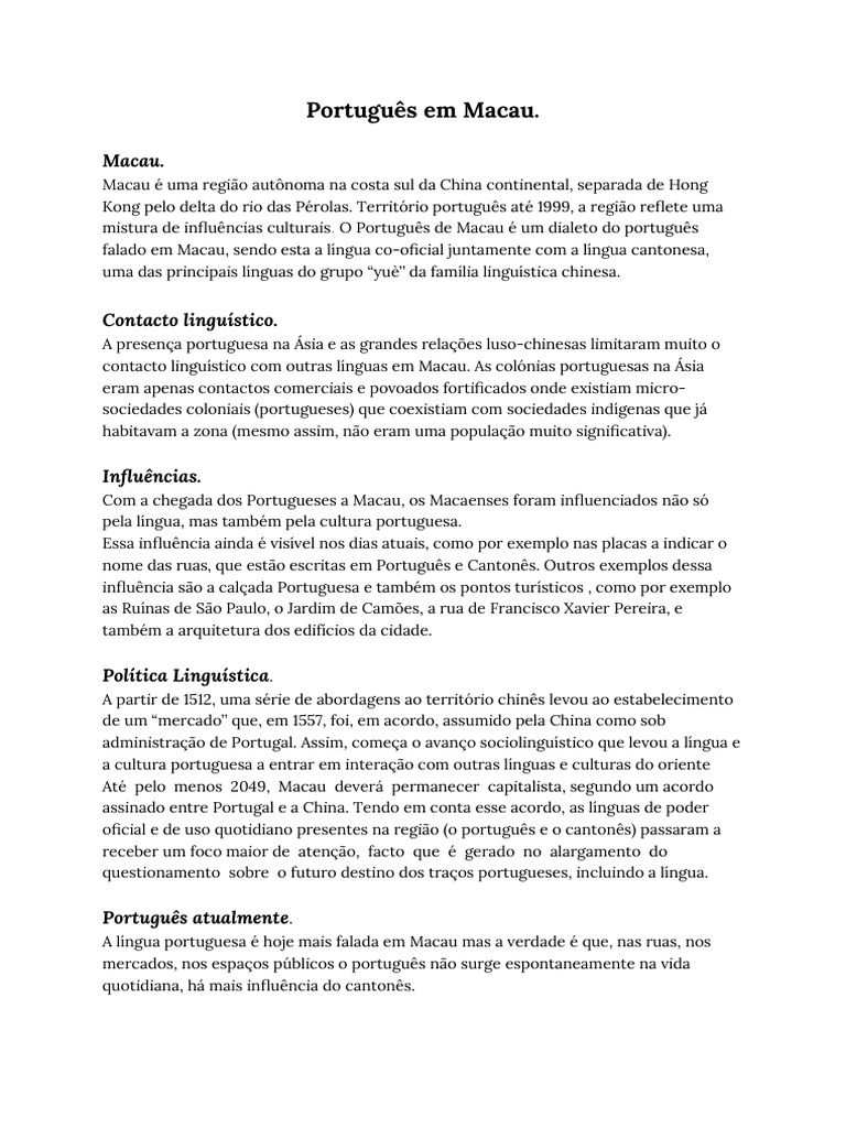 Português em Macau | PDF | Macau | Portugal