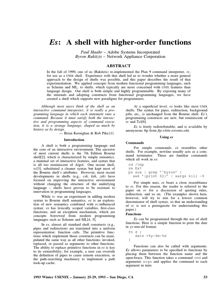 Es: A Shell With Higher-Order Functions | PDF | Parameter (Computer Programming) | Scope ...
