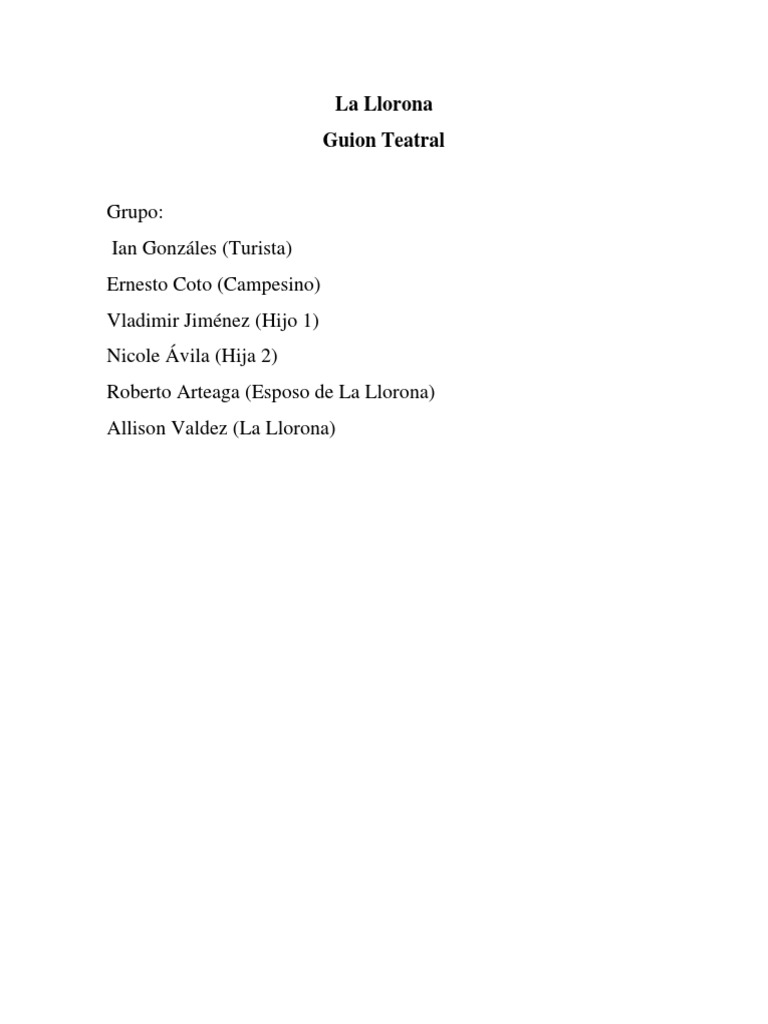 La Llorona Guion Teatral 8vo Pdf