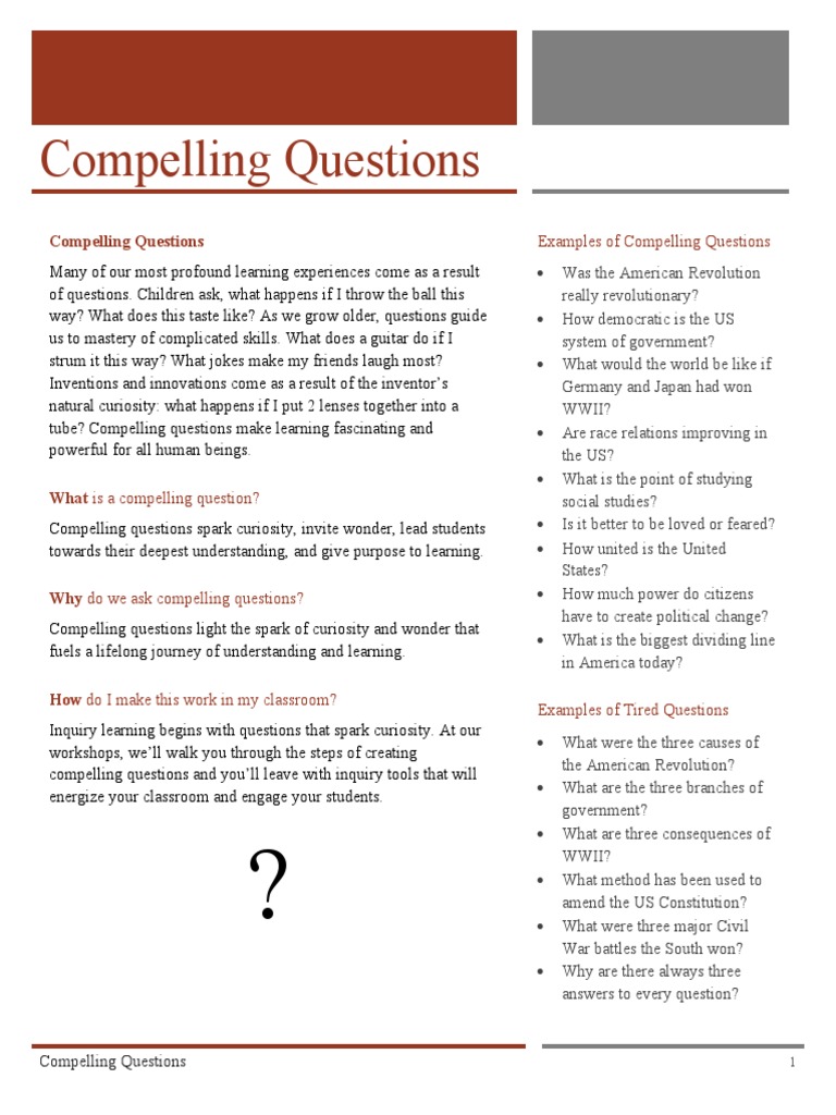 Compelling Question Template | PDF | Curiosity | Invention