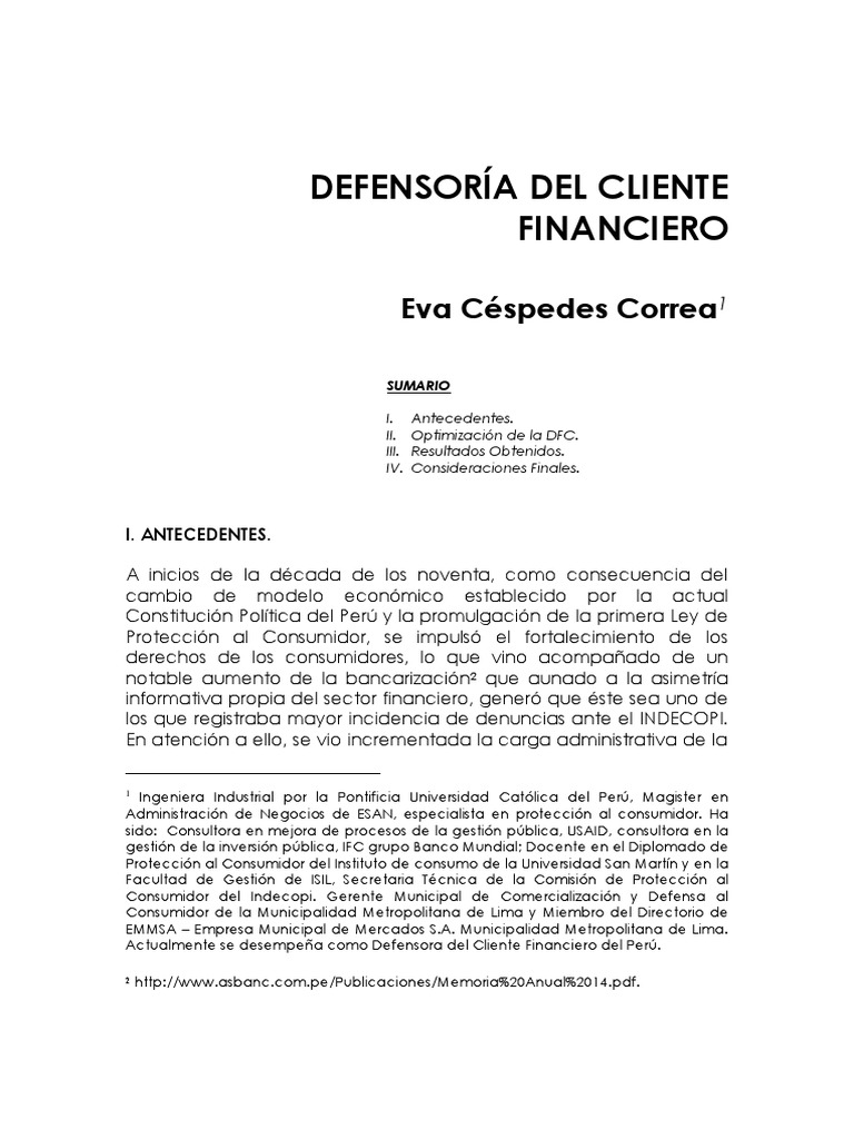 04 Defensoria Del Cliente Financiero | PDF | Protección al Consumidor | Los consumidores