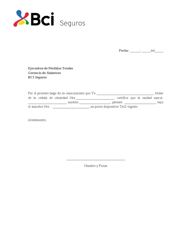 Carta Modelo DJ Simple Sin TAG - Bci | PDF