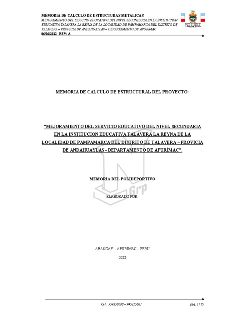 Memoria de Calculo Estructura Metalica | PDF | Soldadura | Construcción Memoria de Calculo Estructura Metalica | PDF | Soldadura | Construcción