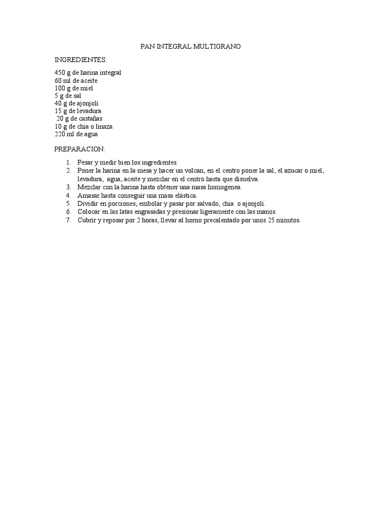 Pan Integral Multigrano | PDF