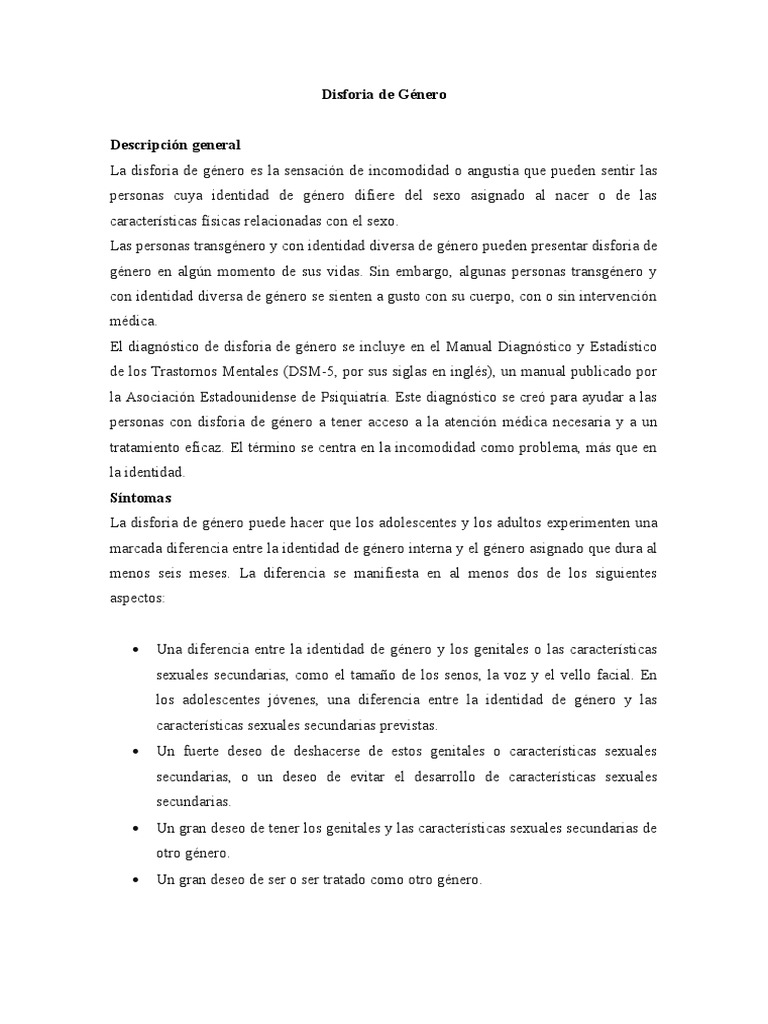 Disforia de Género: Síntomas y Complicaciones | PDF | Transexual ...