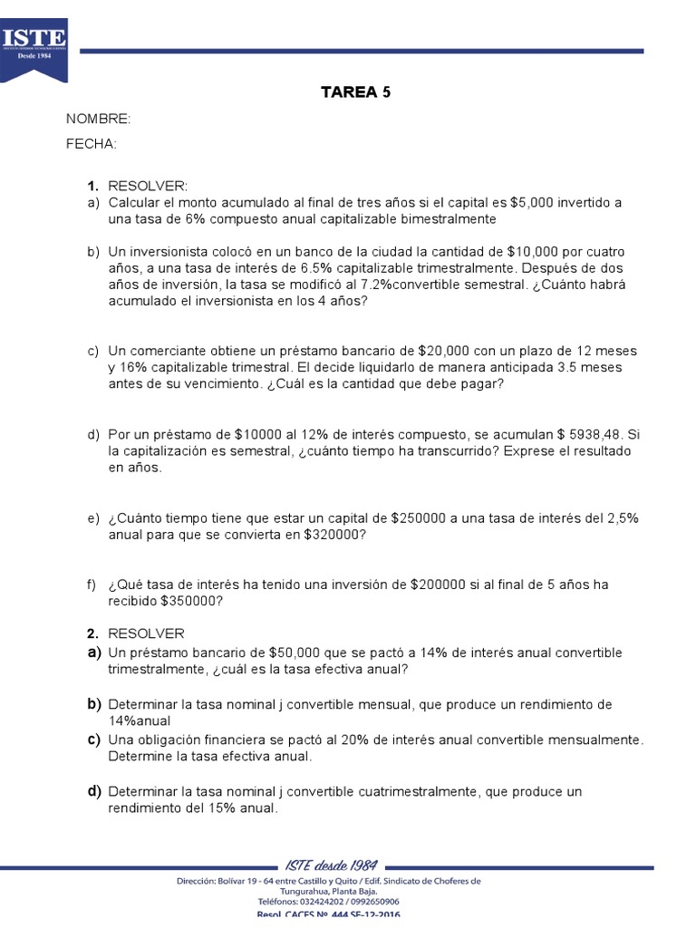 Tarea Semana 4 | PDF | Interés | Tasas de interés Tarea Semana 4 | PDF | Interés | Tasas de interés