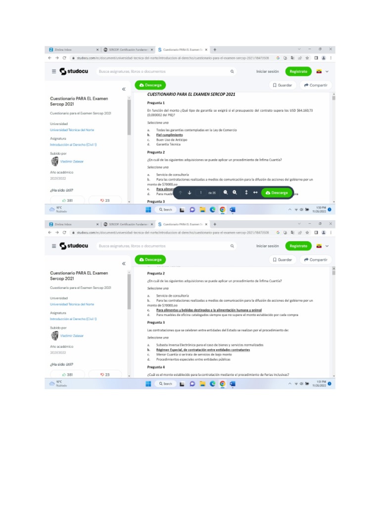 Cuestionario Examen Sercop | PDF