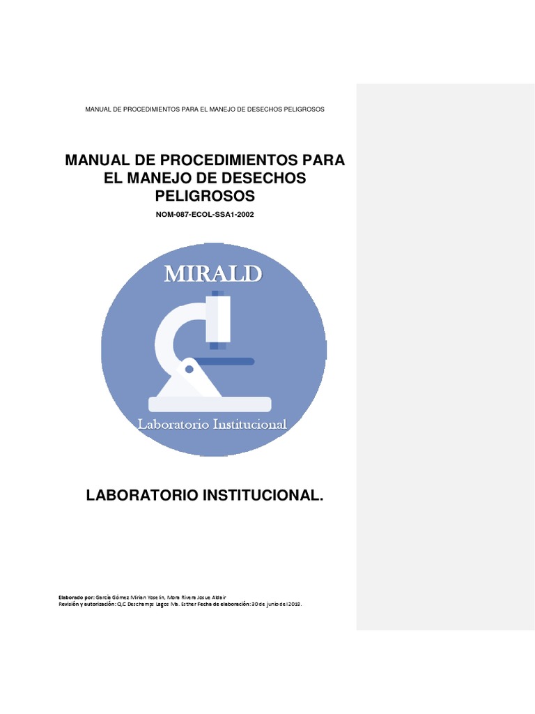 Manual de Rpbi-Mirald | Descargar gratis PDF | Residuos | Laboratorios