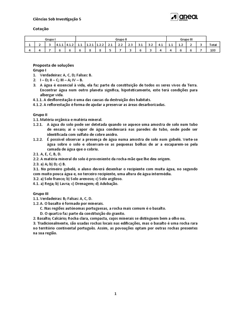 Ae Csi5 Ficha Avaliacao Sumativa 1 Solucoes | PDF