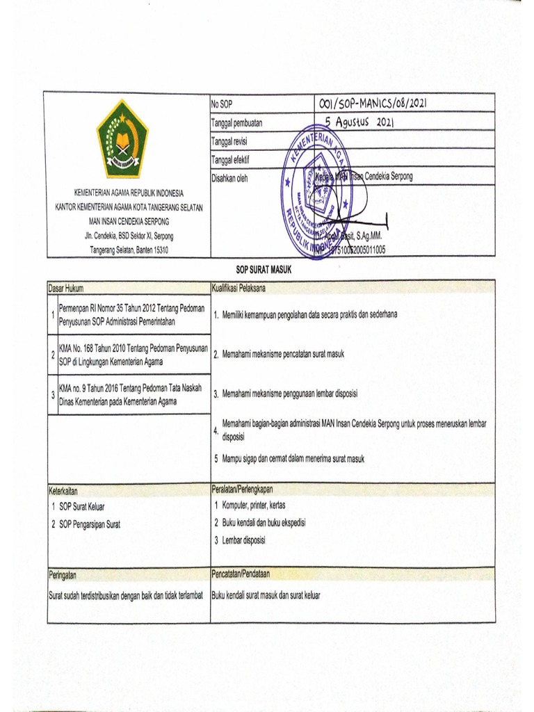 SOP Surat Masuk | PDF