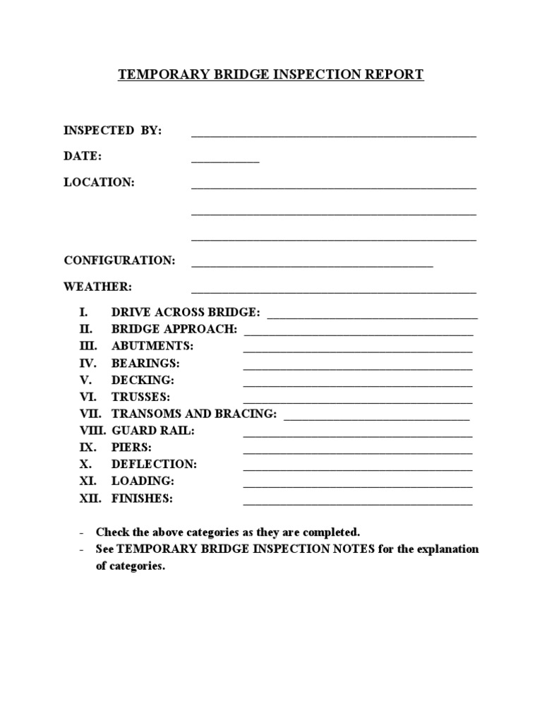 Temporary Bridge Inspection Report | PDF | Truss | Bridge