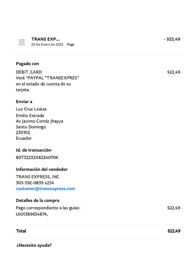 PayPal - Detalles de La Transacción | PDF