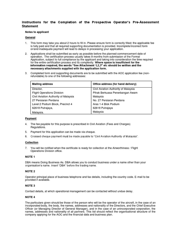 AOC Application Pre-Assessment Guide | PDF | Lease | Transport