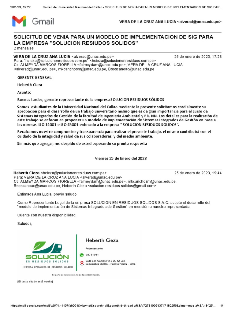 Correo de Universidad Nacional Del Callao - Solicitud de Venia para Un Modelo de Implementacion ...
