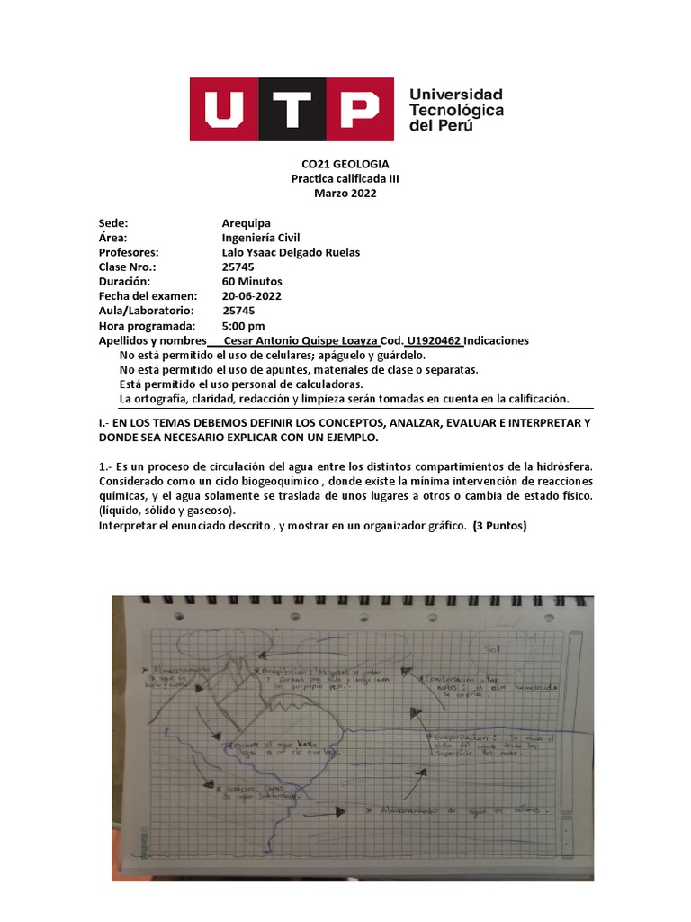 III Practica Calificada SD de Geologia 25745 Cesar | PDF | Agua | Erosión
