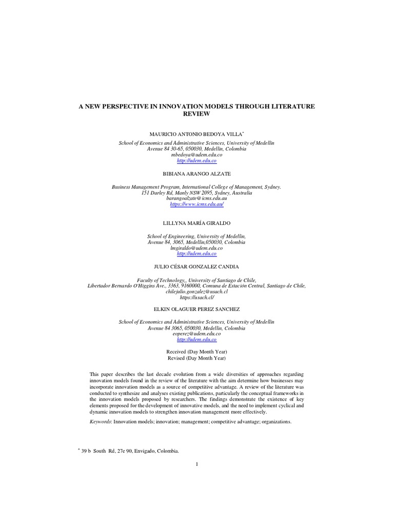 A New Perspective in Innovation Models Through Literature Review | PDF