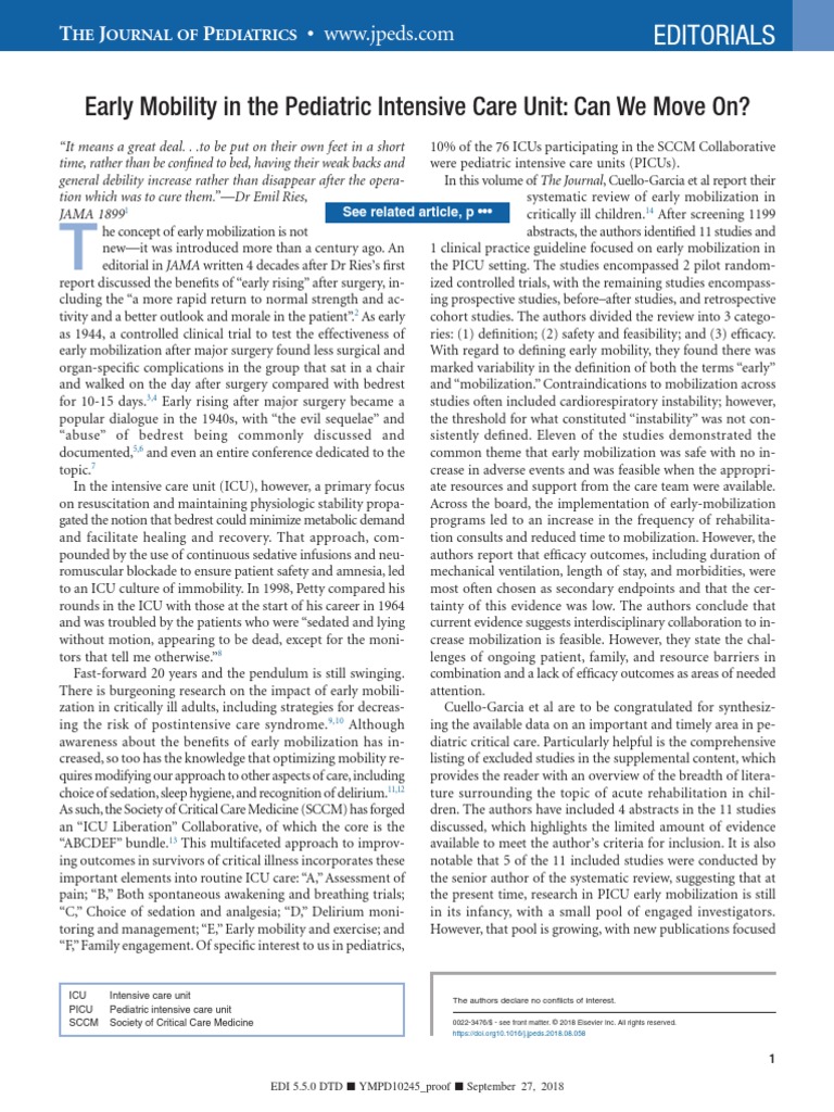 Walker 2018 Early Mobility in The Pediatric Intensive Care Unit. Can We ...