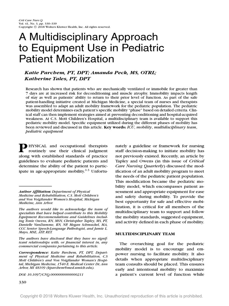 Parchem 2018 A Multidisciplinary Approach To Equipment Use in Pediatric ...