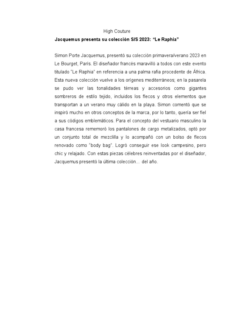 Jacquemus colección 2023 summer | PDF