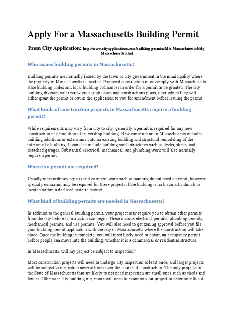 Apply For A Massachusetts Building Permi | PDF | Building | Building Code