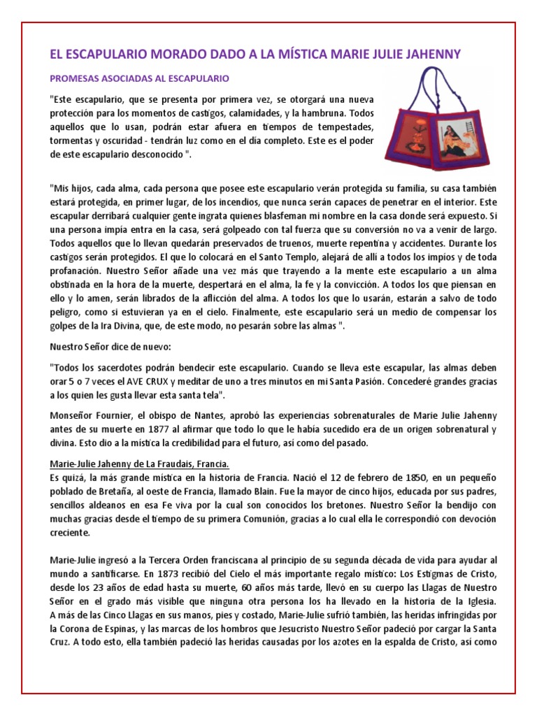 El Escapulario Morado Dado A La Mística Marie Julie Jahenny | PDF | eucaristía | María, madre de ...