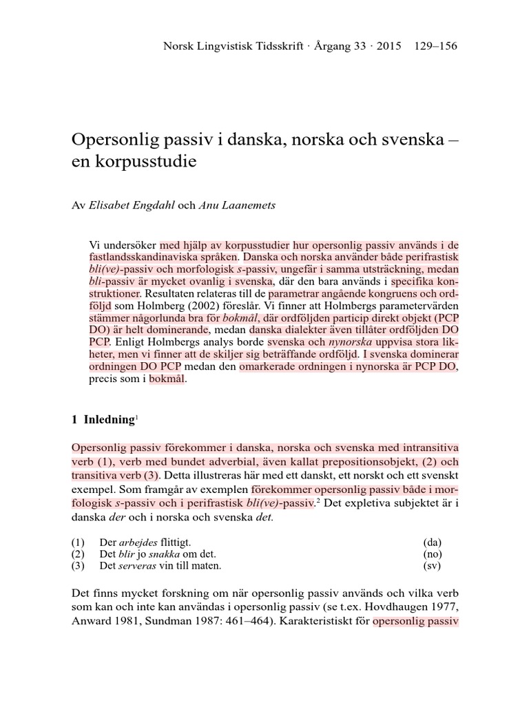 Engdahl & Laanemets (2015) Opersonlig Passiv I Danska, Norska Och ...