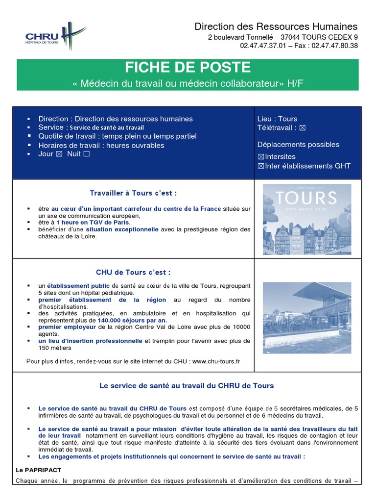 FICHE DE POSTE Médecin Du Travail-5f7ddb759b6cc | PDF | Prophylaxie ...