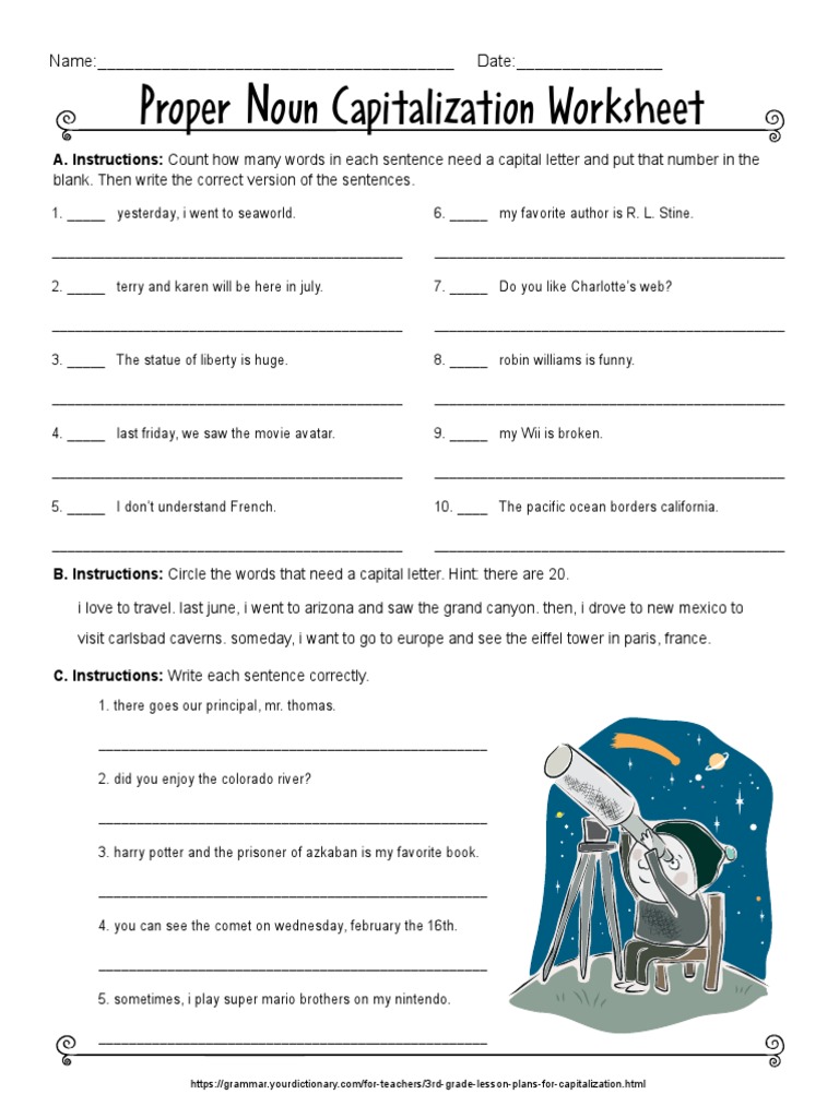 Proper Noun Capitalization Worksheet Pdf Nintendo