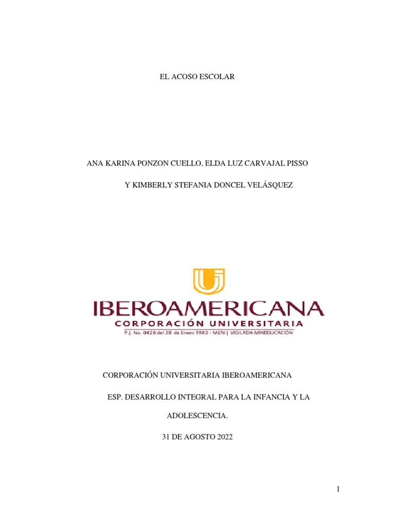 El Acoso Escolar Proyecto de Investigación | PDF | Violencia ...