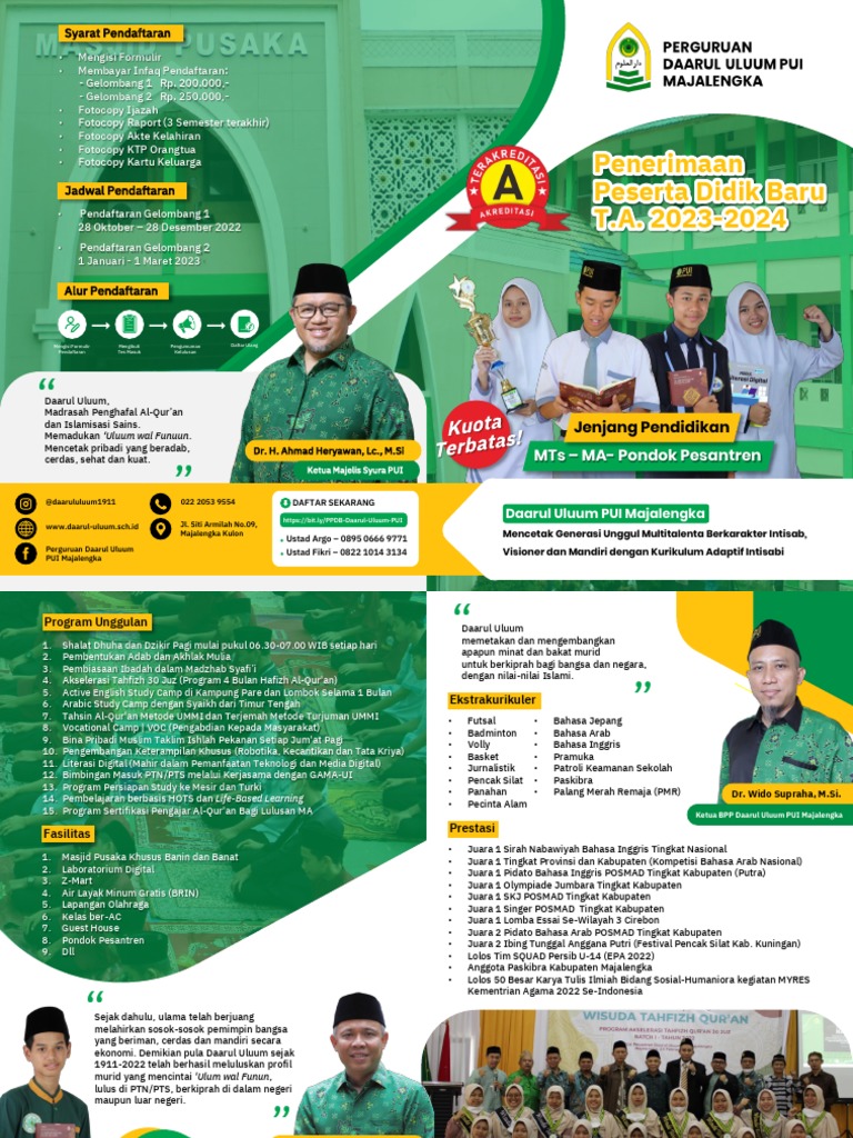 Brosur PPDB 2023-2024 Daarul Uluum PUI Majalengka | PDF