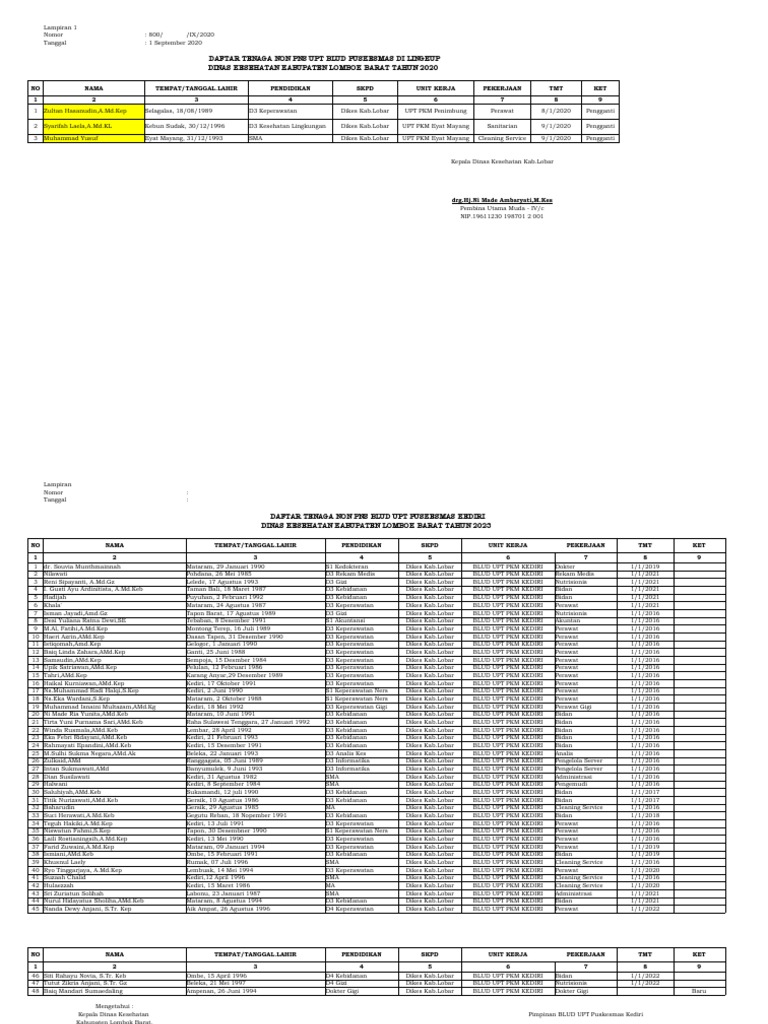 Contoh Format Lampiran SK Kontrak BLUD Puskesmas 2023 | PDF