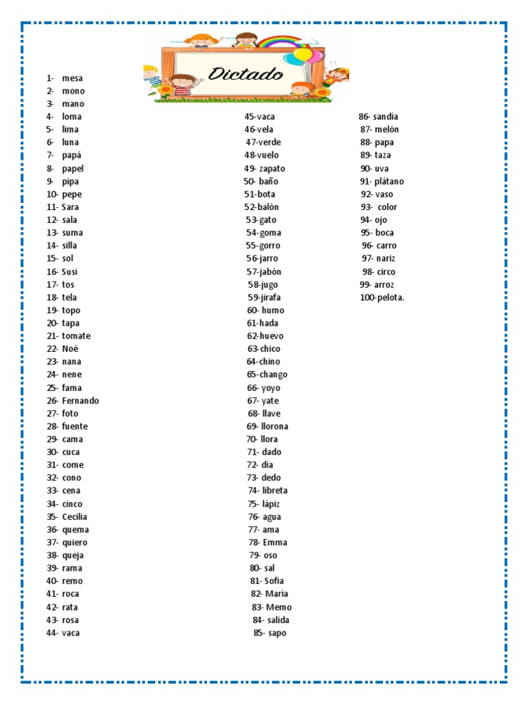 LISTADO DE PALABRAS para Primer Grado | PDF