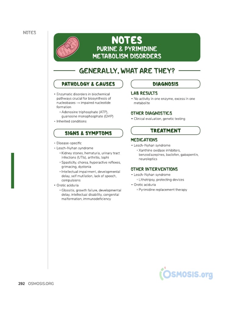 Purine and Pyrimidine Metabolism Disorders Notes - Diagrams ...