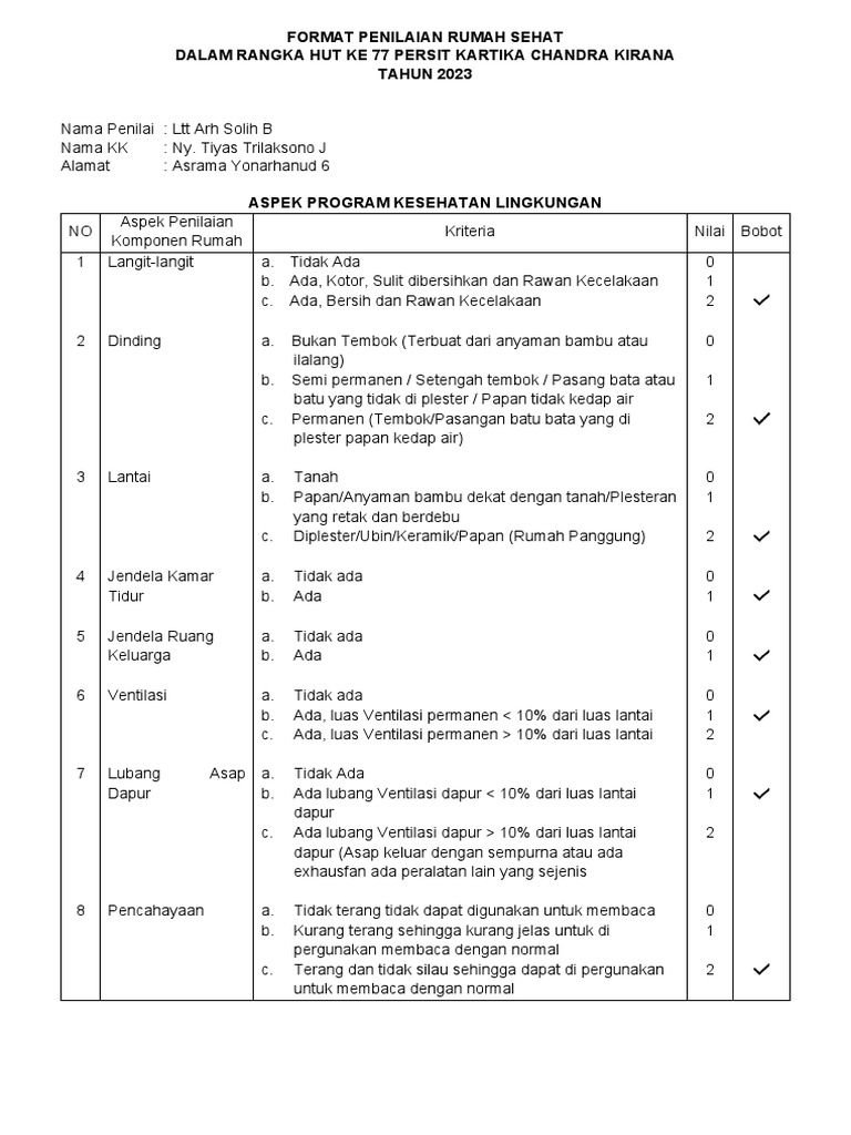 Format Penilaian Rumah Sehat | PDF