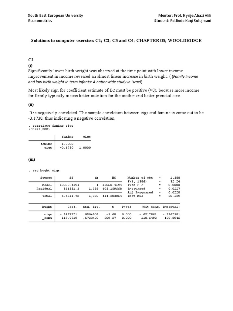 Assignment 2 Econometrics Pdf Coefficient Of Determination